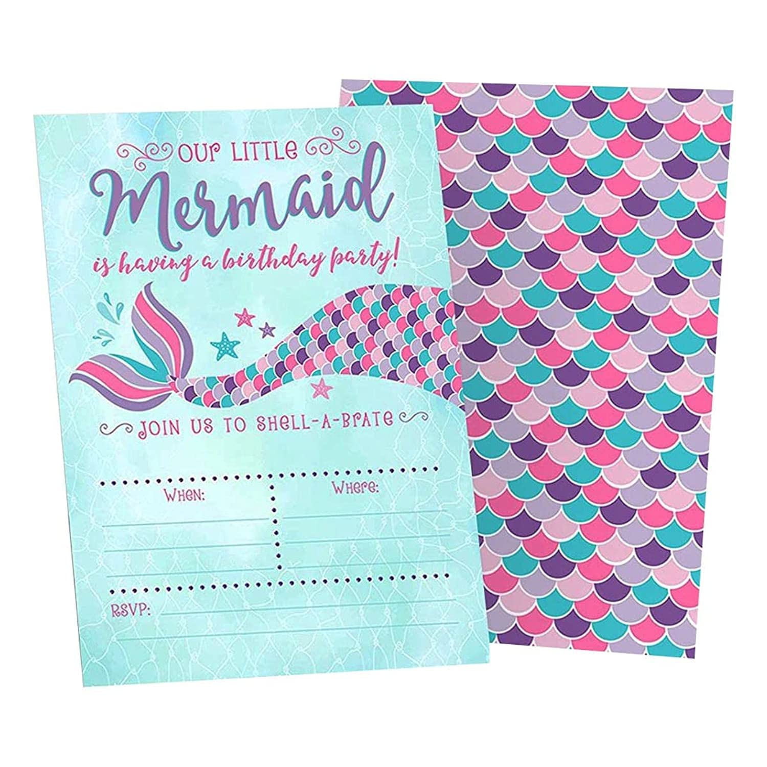 Your Main Event Prints Mermaid Birthday Invitations - Pink and Purple